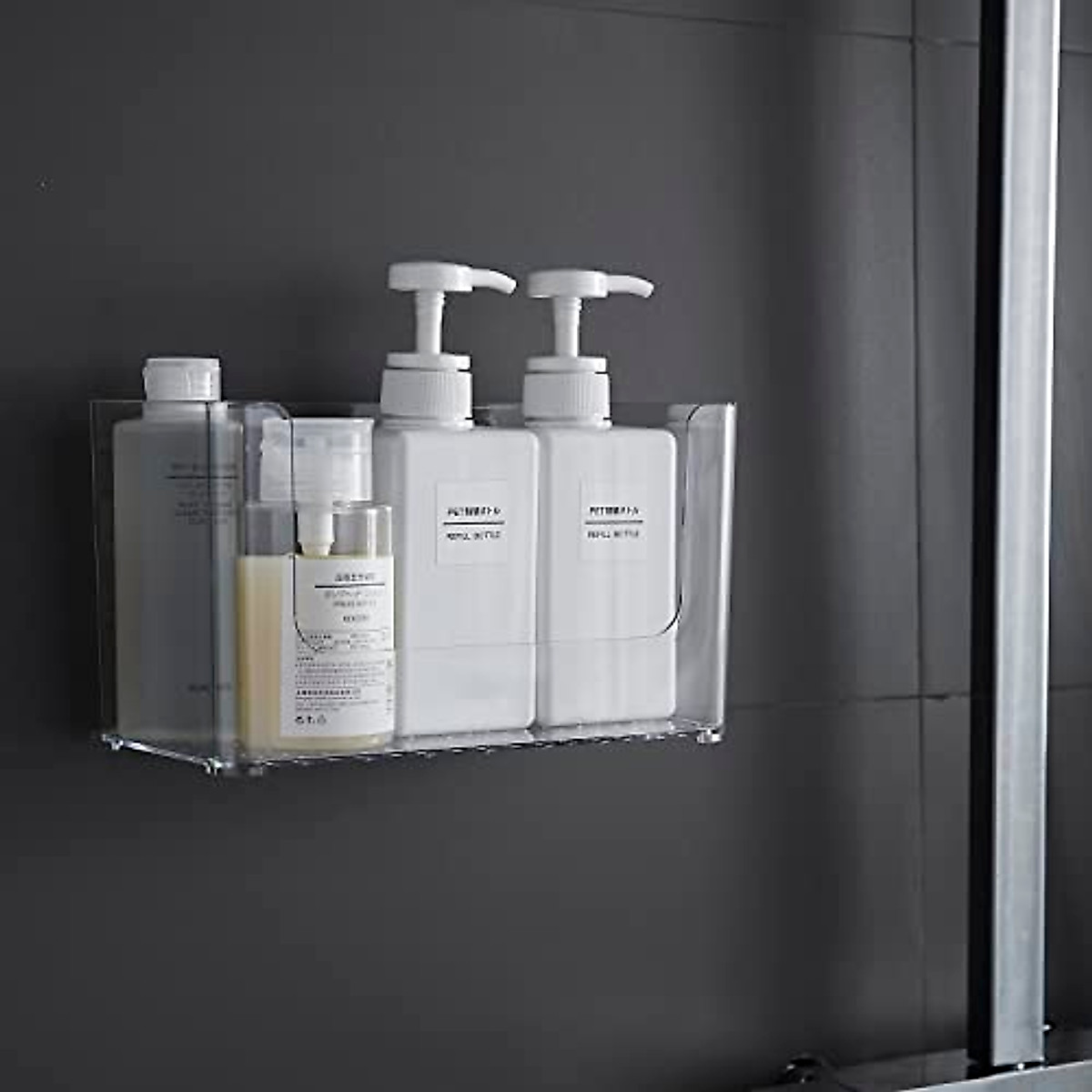 Sooyee 2-Pack Shower Caddies,No Drilling Wall Mounted Bathroom Corner Shelf Organizer with Hooks Suction Kitchen Storage,Stackable Makeup Organizer Stand on Countertop,Clear