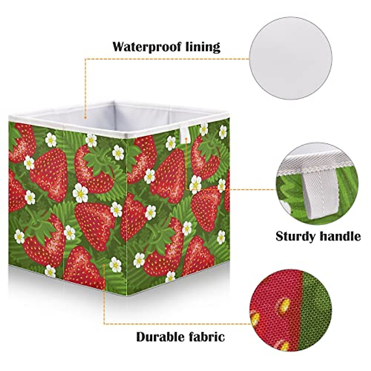 ALAZA Strawberry Daisy Flower Fabric Cube Storage Bin,Collapsible Fabric Bins Organizer Foldable Basket For Closet Cabinet Shelf Office,11.02X11.02X11.02In