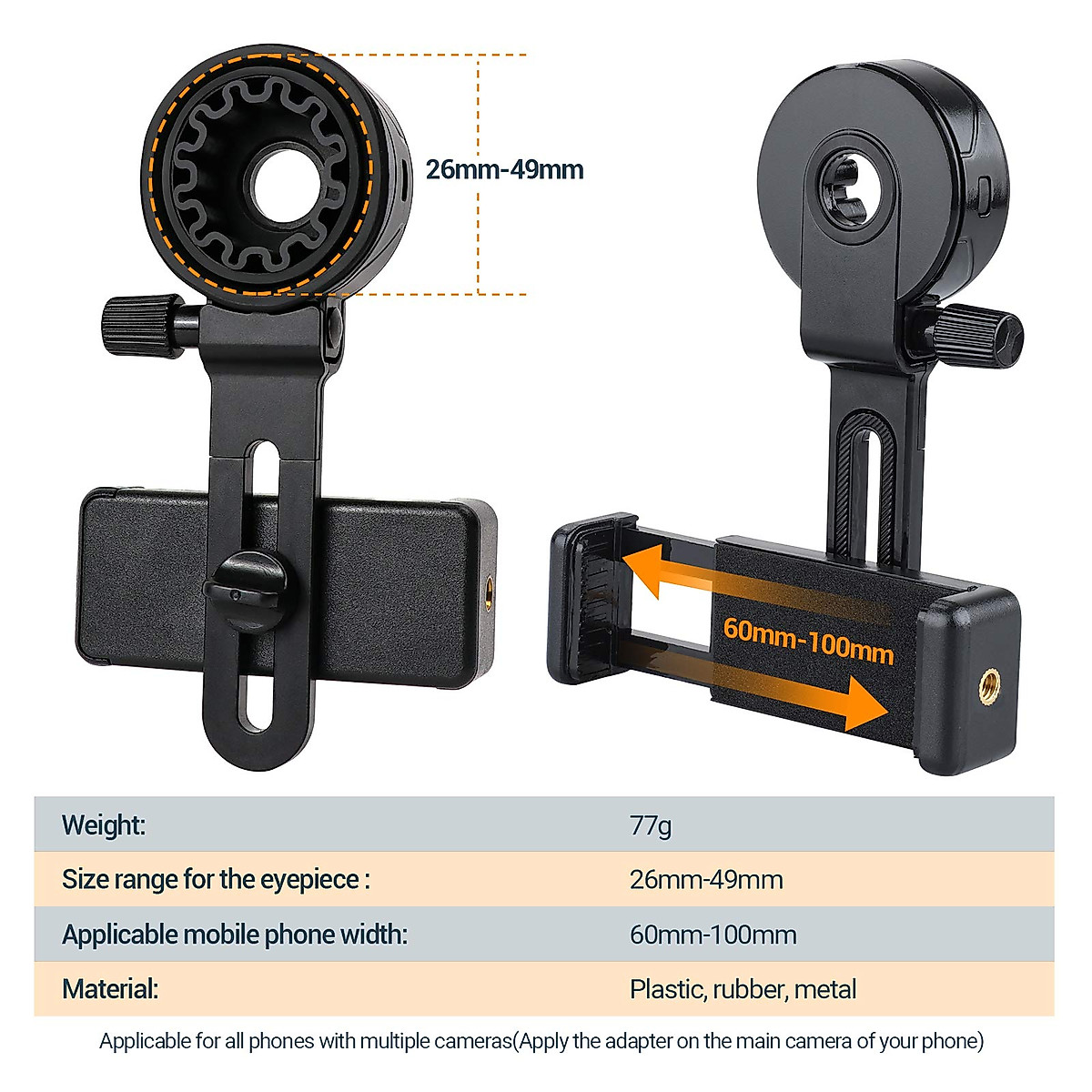 LAKWAR Telescope Phone Adapter, Universal Cell Phone Mount Compatible Binoculars, Monocular, Microscope, Spotting Scope, Telescope, Smartphone Holder Clip Bracket Fits Almost of Mobile Phones