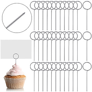 Seajan 100 Pcs 2.24 Inch Floral Card Holder Picks Stainless Steel Pin Wire Card Holder Picture Holder Centerpieces Cake Photo Memo Note Holders for Meat Food DIY Party Accessories Decoration