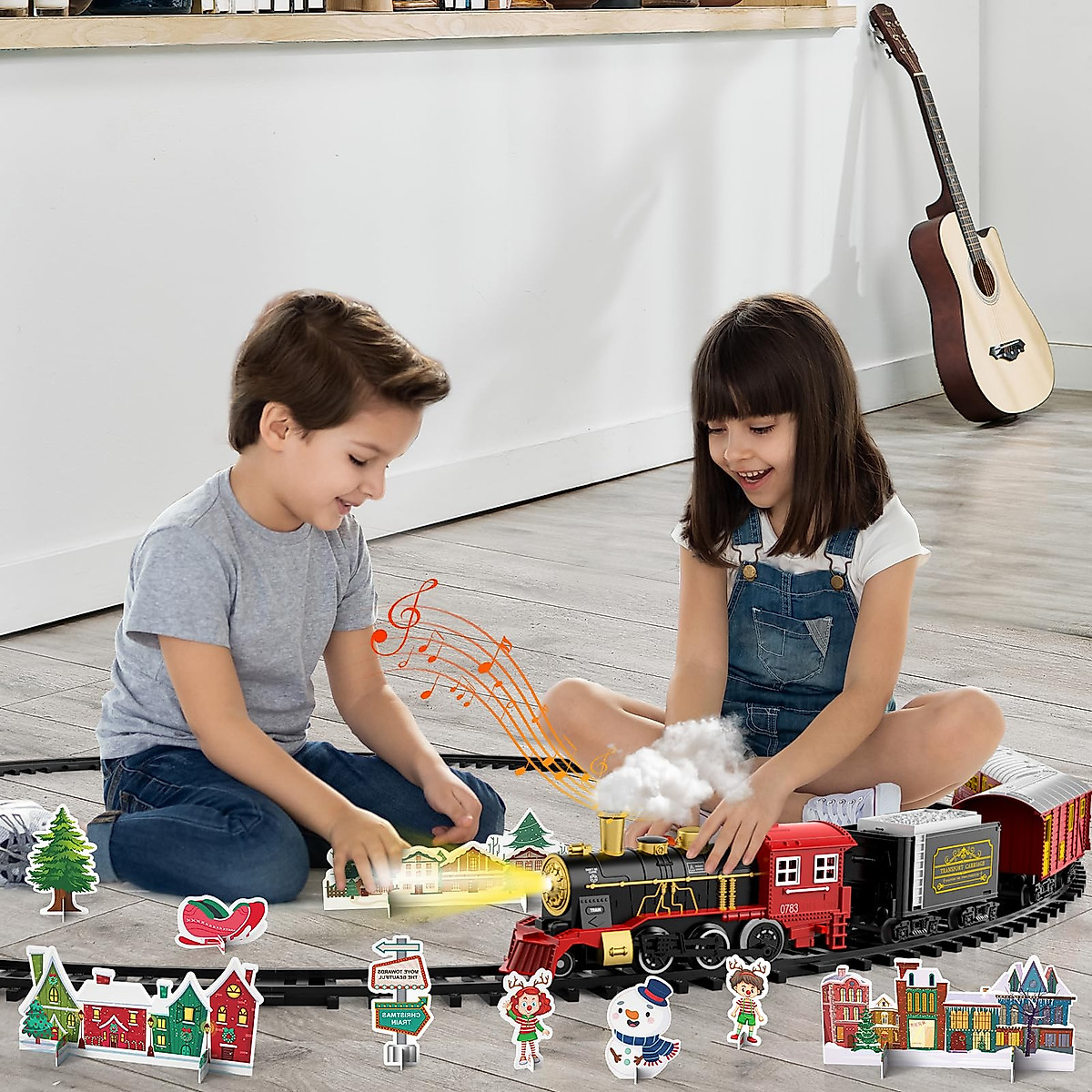 Kukufun Electric Train Set for Kids, Classic Christmas Train Toys Set for Boys Girls Steam Locomotive Engine, Lights & Sound, Tracks, Birthday Toy for Age 3 4 5 6 7 8 9 Years Old Kids