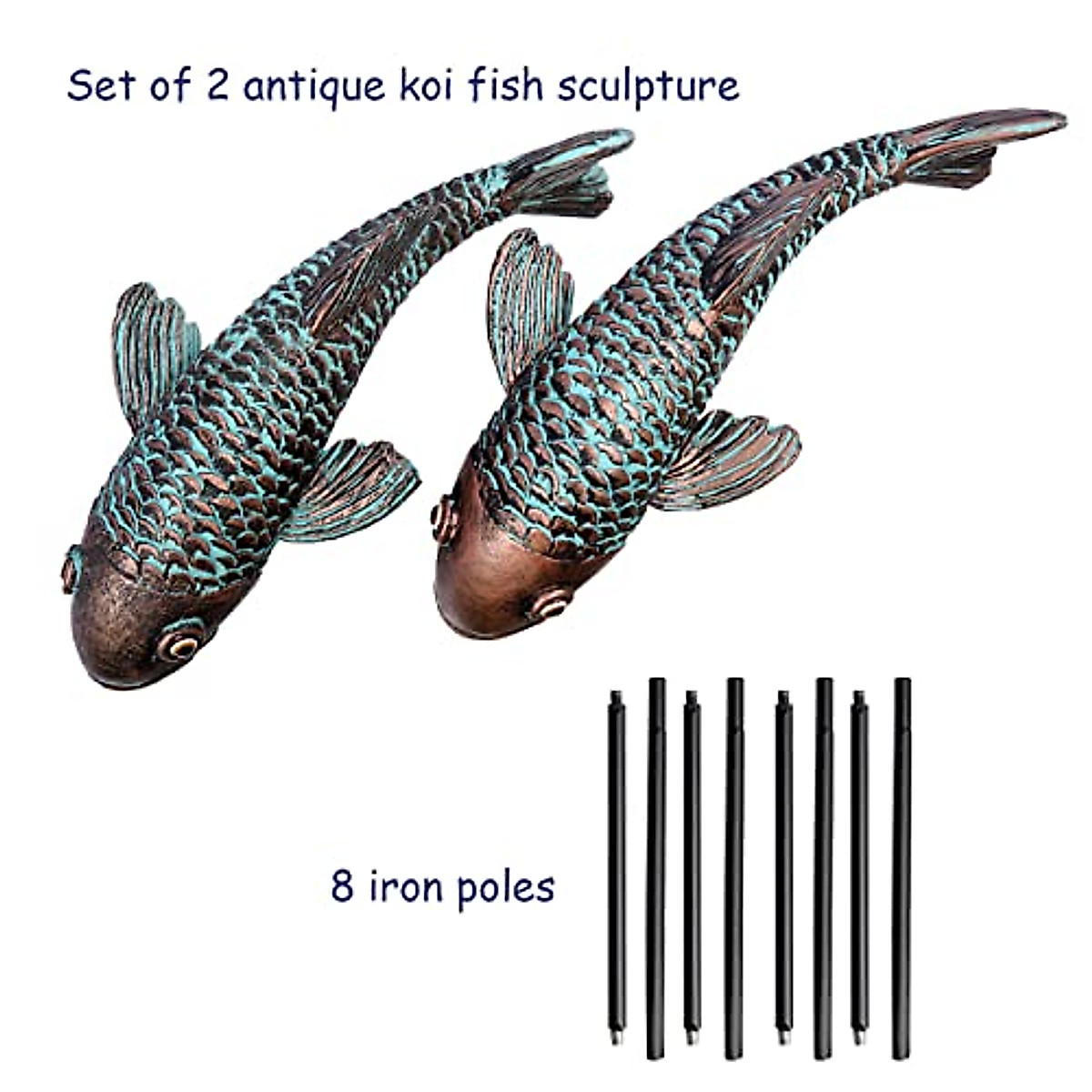 Garden Sculptures & Statues,Koi Fish Decor,Garden Fish Art,Set of 2 Antique Ceramic Koi Fish Yard Art Decor,Glowing Garden Fish at Night,for Outdoors,Patio,Yard,Lawn,Pond,Home Decoration (Bronz)