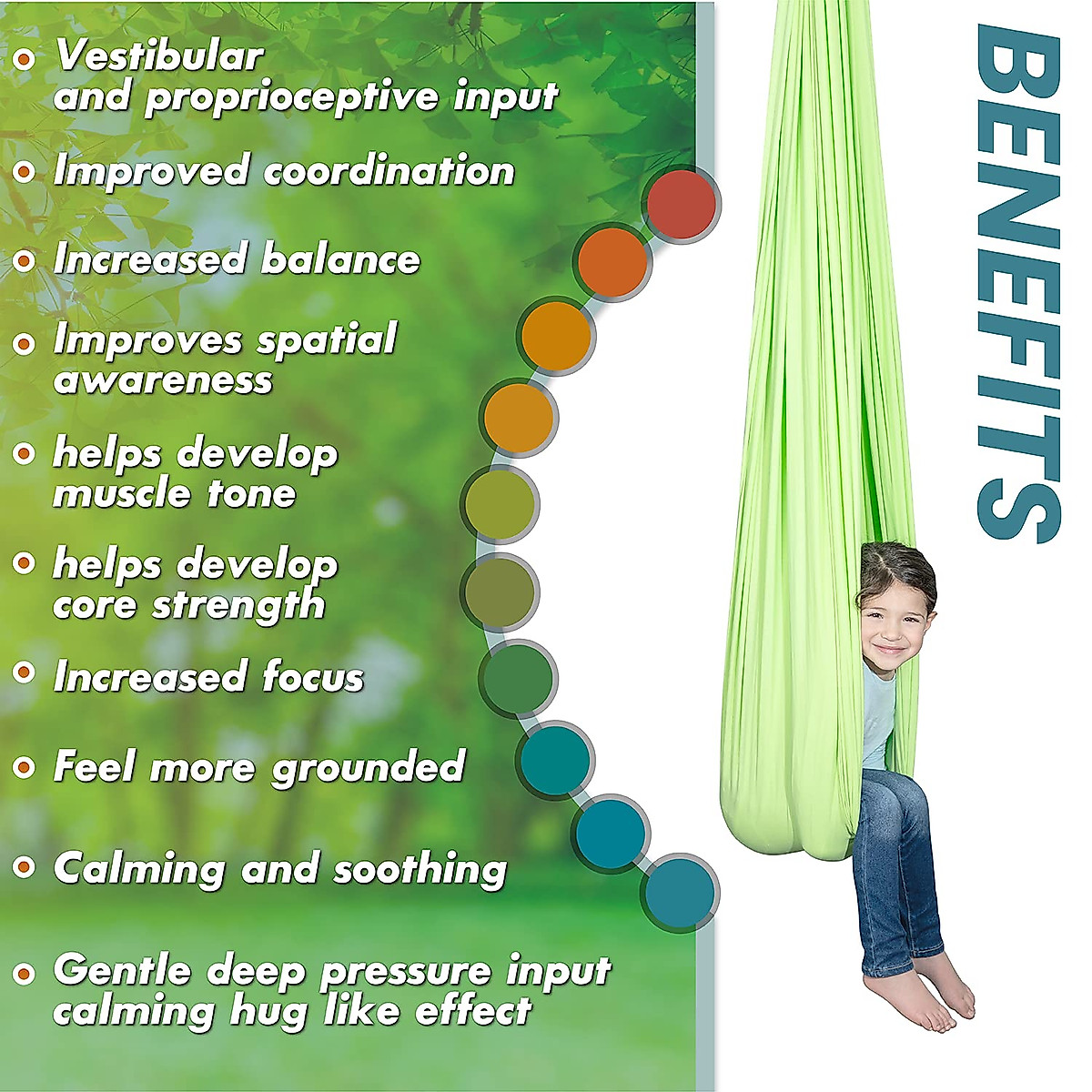 Friendly Cuddle Indoor Swing for Kids – Indoor Sensory Swing, or Outdoor, + 360° Swivel Calming Compression Therapy Swing Hammock for Kids & Adults with All Hardware – Sensory-Motor Toys & Gifts