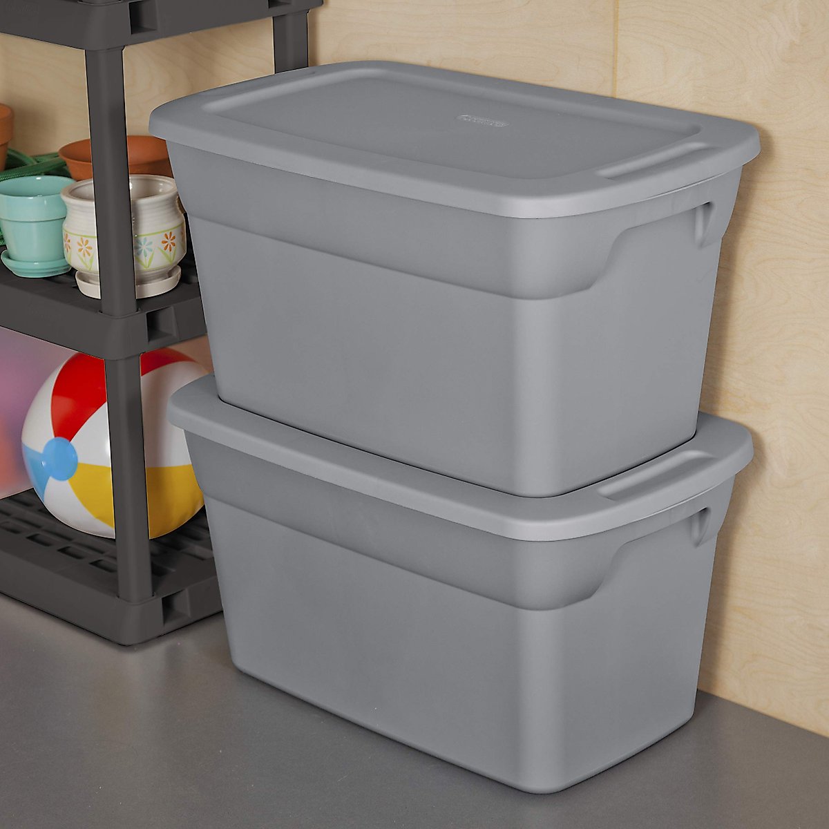 Sterilite 30-gallon (120-quart) Storage Box, Set of 6. This Pack of Spacious Gray Lidded Bins Will Help You Declutter Your Home and Office Space Efficiently and Easily.