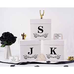 Jaywayang Letter Gift Box with Lid, Ribbon and Warpping Tissue, 8.7" White and Black Gift Box for Men Women Birthday, Baby Shower, Anniversary, Wedding Party Favor Christmas Decorative (Medium Letter J)