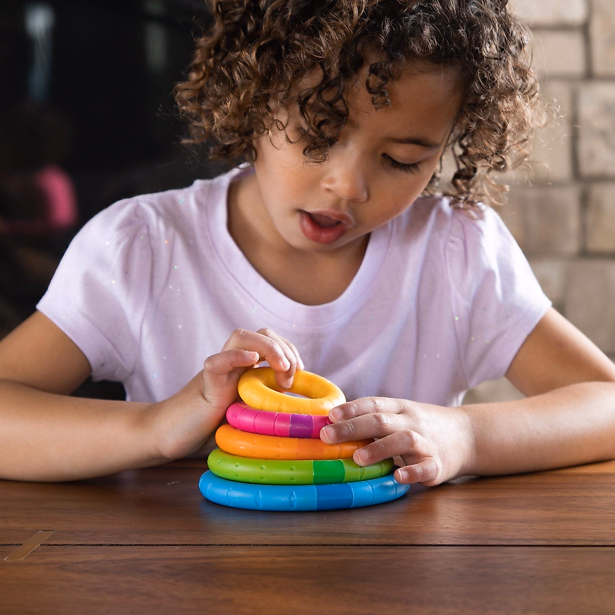 Fat Brain Toys Tinker Rings - Set of 5 Magnetic Stacking & Tactile Rings, Ages 2+