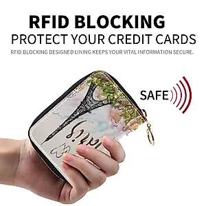 susiyo Stylish Pattern Paris Eiffel Tower Credit Card Wallet, RFID Blocking Compact Women Leather Card Holder Zipper Purse