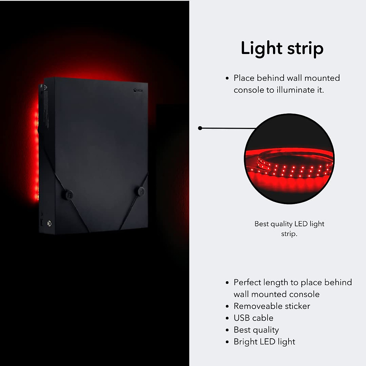 FLOATING GRIP USB LED Light Strip Mood Lighting Accent & Gamer Decor for Video Gaming Consoles & Game Rooms - Compatible with PlayStation or Xbox - Adhesive Strips (0.5 Meter, Red)