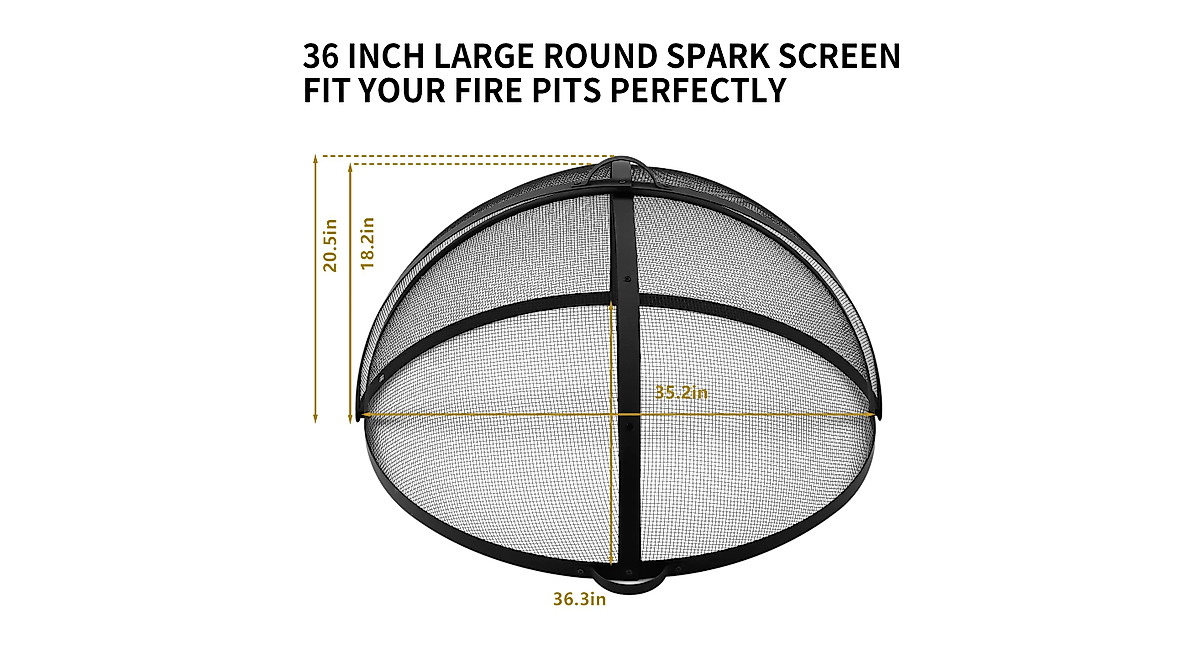 Outdoor Fire Pit Spark Screen Cover Accessory, 36In Patio Round Easy ...