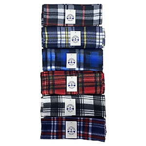 Yacht & Smith Warm Fleece Knit Winter Neck Scarfs and Bulk, Unisex Black, Plaid Stripe Design (12 PACK FLEECE PLAID)