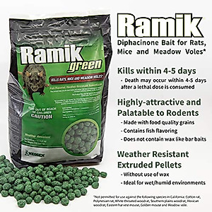 Neogen Ramik Green Fish Flavored Weather Resistant Rodenticide Nuggets, 4 lb bag