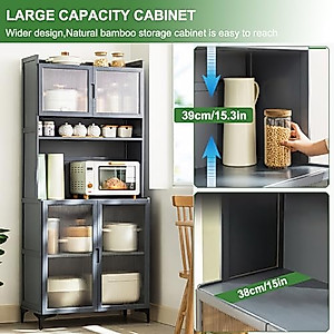 NENAGGE Kitchen Pantry Storage Cabinet, 69" Freestanding Microwave Cupboard with Double Doors ＆ Acrylic Translucent Window, Buffet with Hutch for Living Room, Dining Room,176×116cm/69×46in