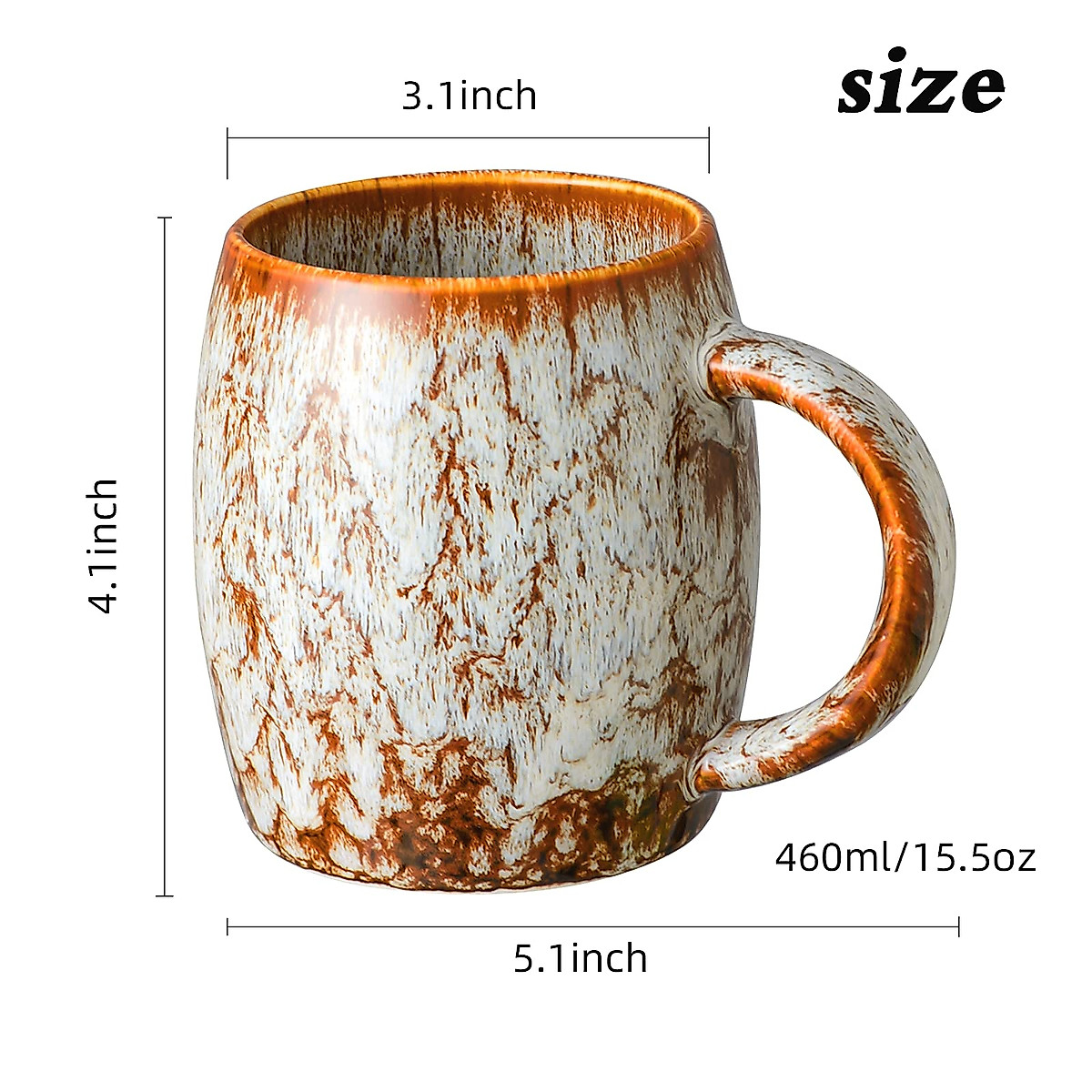 Large Ceramic Coffee Cup Office & Home Use Large Handle 15.5 OZ Microwave And Dishwasher Safe Cappuccino,Latte,Coffee,Cocoa And Tea,Unique Gifts For Family And Friends,2 PCS (Winter White)