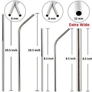 Youngever Reusable Stainless Steel Straws, Metal Straws, with 2 Extra Wide Straws for Smoothie and Bubble Tea, to Go Bag, 20 Ounce and 30 Ounce Tumblers Straws (Silver)