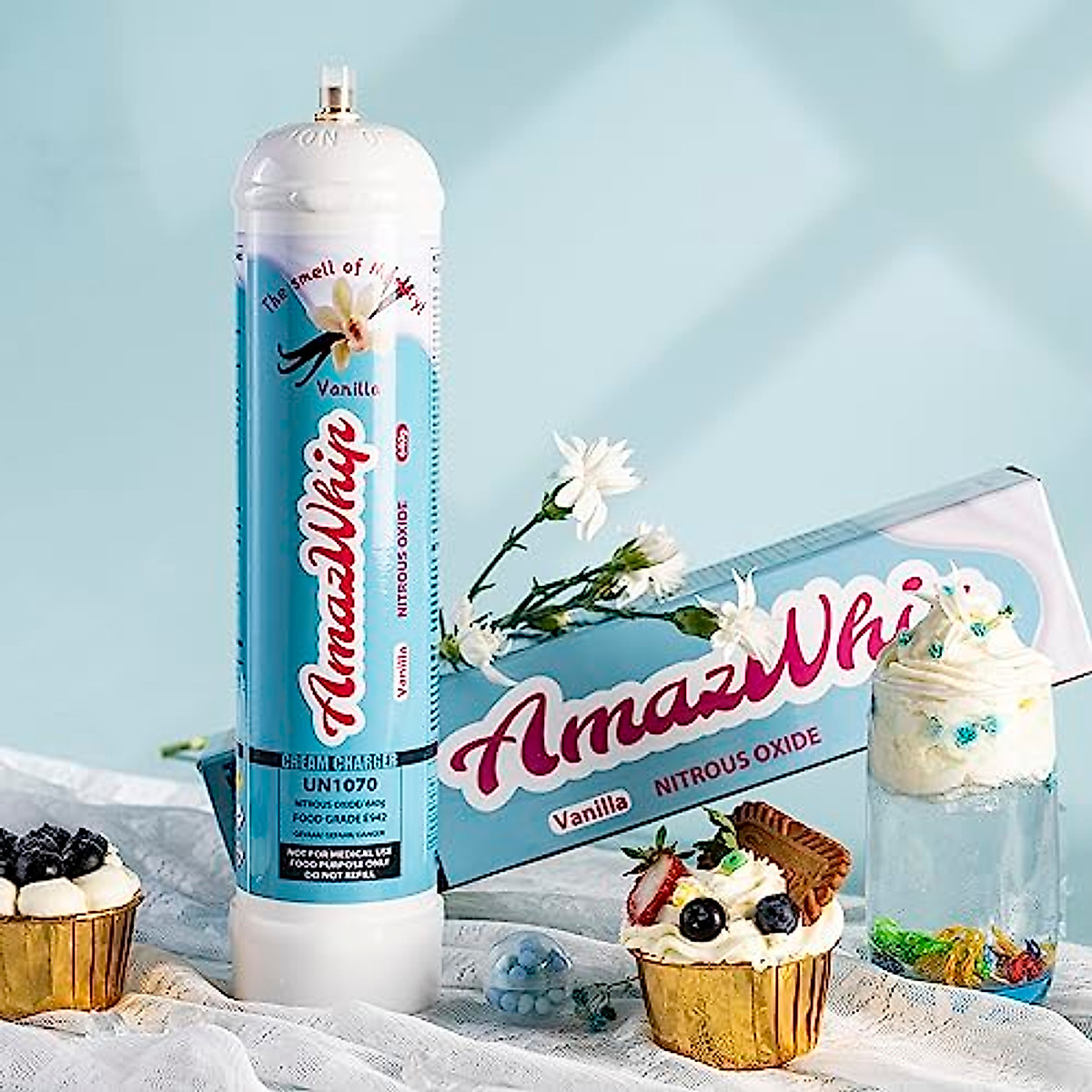 AMAZWHIP 0.95L,640g Whipped Cream Charger Nitrous Tank for Whipped Cream Dispenser (Combination, 4 cylinders)