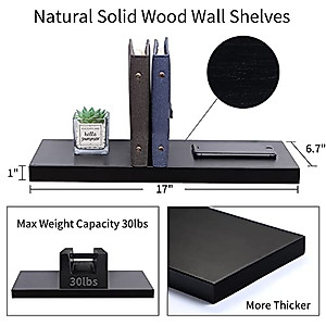 Floating Shelves, Black Wood Wall Mounted Shelves with Invisible Brackets for Bedroom Living Room Bathroom Kitchen, Shelves for Wall Decor Storage Set of 3