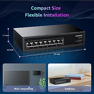 Aumox 8 Port Gigabit PoE Switch, 8 Port PoE 120W, Gigabit Ethernet Unmanaged Network Switch, Plug and Play, Sturdy Metal Housing, Traffic Optimization