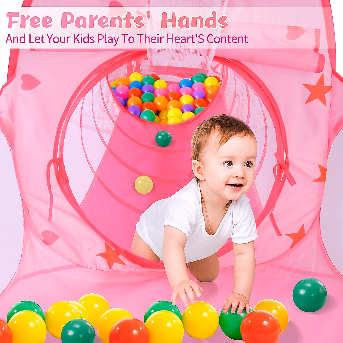 LOJETON 3pc Princess Fairy Tale Kids Play Tent, Oval Crawl Tunnel, Ball Pit for Toddlers, Indoor Outdoor Playhouse Castle Toys, Baby Boys Girls for 3 4 5 6 7 Years Old (Balls Not Included)