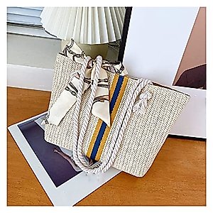 LIUZH Large Bag Woven Women's Tote Shoulder Bag Striped Buckle Handbags Women Summer (Color : Black, Size : 1)