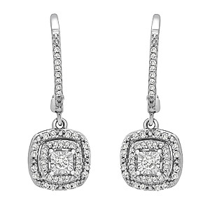 Timeless Love 1/4 CTTW Diamond Square Dangle Miracle Plate Earrings Set in Polished Sterling Silver, Dainty Jewelry, Women’s Fashion Earrings