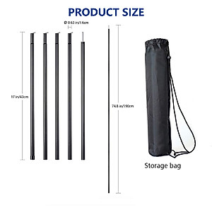 Long Leaf Tent Poles,Adjustable Steel Rods for Camping Tarps,Backpacking,Shelters,Portable Tarp Poles Rods-2 Pack (Black)