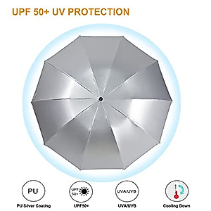 Lejorain Large Reverse Umbrella -50 Inch Windproof Folding Inverted Umbrella - Upside Down with Safety Reflective Strip (8.Blue Sun Umbrella)