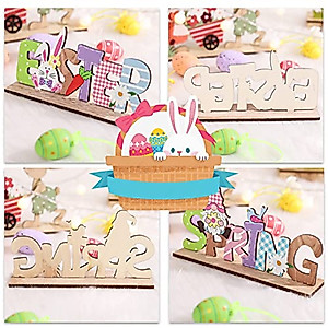 Easter Tabletop Decorations Signs, Easter Wooden Table Bunny Gnome Easter Decor Party Scene Decorative Props Easter Gifts Easter Decorations for The Home 2-Pack (Group 1)