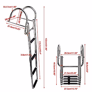 Amarine Made Stainless Steel in-Board 4 Steps Telescoping Ladder Folding Dock Ladder for Marine Boat Yacht Swimming Pool 550lbs Capacity