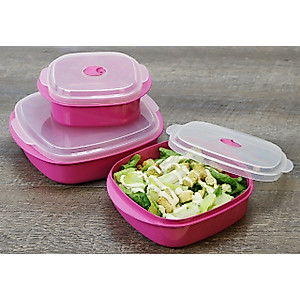 Reston Lloyd Calypso Basics Microwave Cookware, Steamer and Storage Set, Magenta, Multiple Sizes, 6-Piece