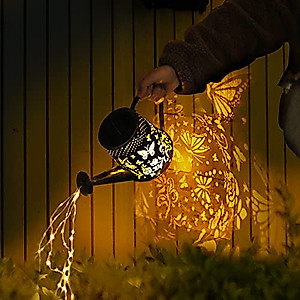 Watering Can with Lights, Solar Lights Outdoor Butterfly Art Garden Decor Hanging Metal Waterproof Solar Lanterns for Walkway Yard Pathway Patio Gardening Gift for Mom Grandma