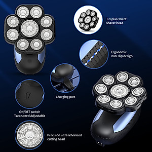 Roziahome Head Shavers for Bald Men 9D Electric Rotary Shaver Multifunctional Mens Bald Head Shaver Cordless Electric Razor for Men Wet & Dry Head Shaver Rechargeable Shavers for Balding Man