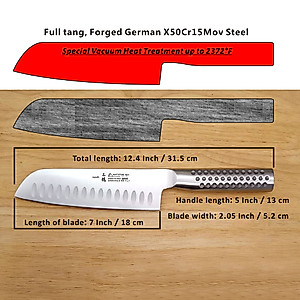 Santoku Knife - MATTSTONE HILL 7" Hollow Edge Asian Knife, Chef Knife, Kitchen Knife, Vegetable Knife, German Steel, 304 Stainless Steel Handle