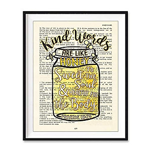 Kinds Words Are Like Honey, Sweet to the Soul, Proverbs 16:24, Christian Reproduction Art Print, Unframed, Vintage Bible Verse Scripture Wall and Home Decor Poster, Inspirational Gift, 5x7 Inches