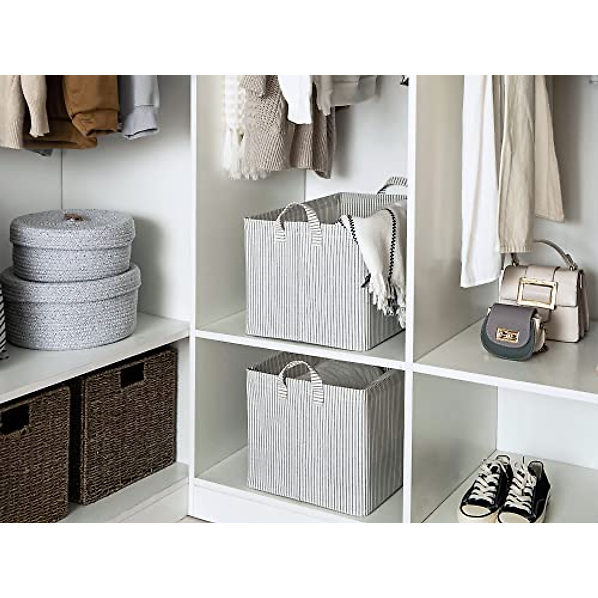 StorageWorks 45L Extra Large Fabric Storage Bins with Fabric Handles 2 pack, Decorative Storage Boxes, Storage Basket With Lid And Handles 2 pack