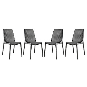 LeisureMod Kent Modern Outdoor Stackable Dining Chair Set of 4, Grey