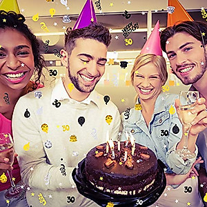 3000 Pieces 30th Happy Birthday Confetti Number 30 Birthday Cake Confetti Metallic Foil Balloon Confetti Table Scatters Decorations for Birthday Party Anniversary Wedding (Gold, Silver and Black)