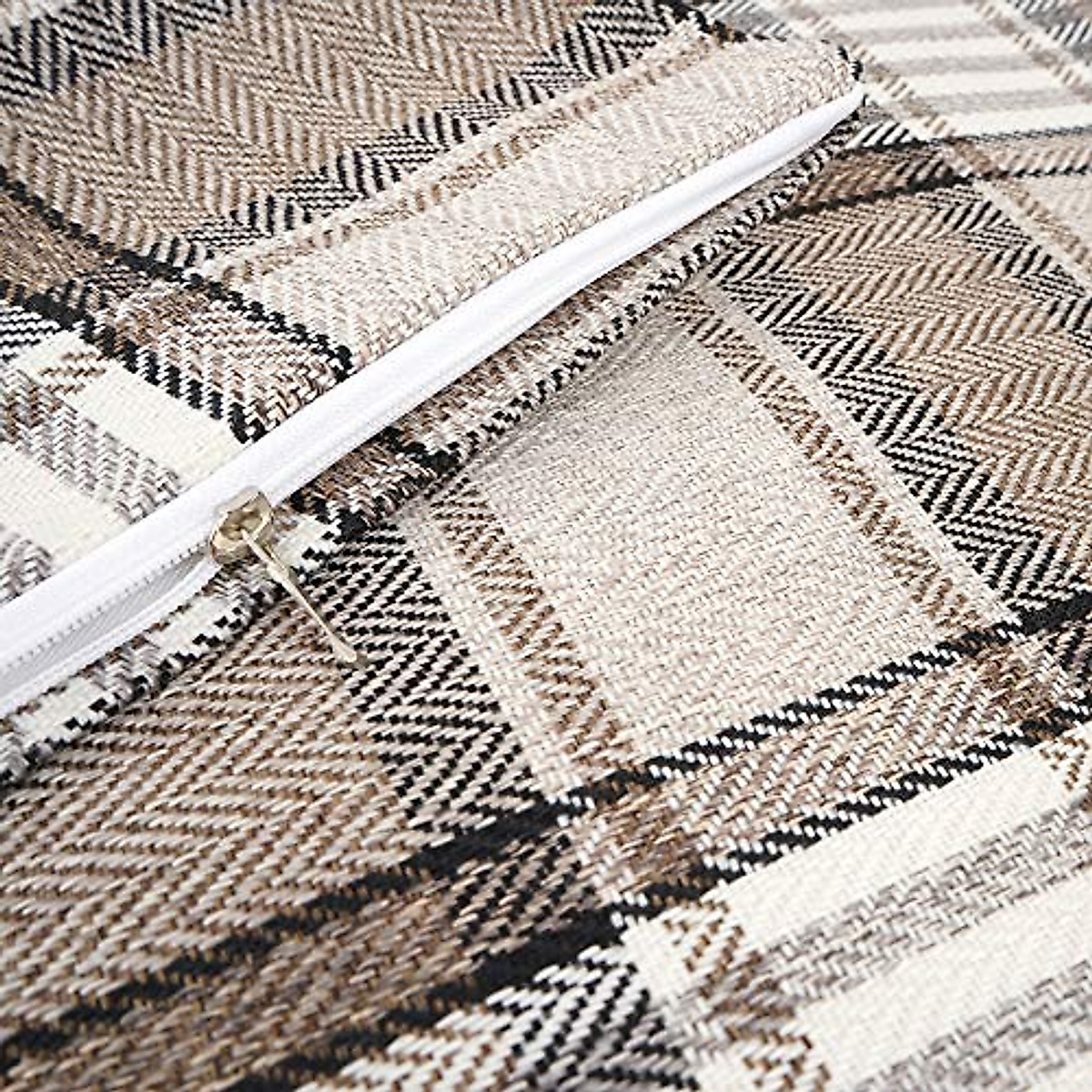 YOUR SMILE Retro Farmhouse Buffalo Tartan Chequer Stripe Plaid Cotton Linen Decorative Throw Pillow Case Cushion Cover Pillowcase for Sofa Outdoor Indoor (Brown, 12''x20'')