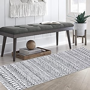 RUGSREAL 2' x 12' Runner Rug Extra Long Hallway Runner Rug Washable Indoor Runner Rug Non-Slip Boho Kitchen Runner Rug Geometric Runner for Living Room Bedroom Laundry, Grey 2'x12'