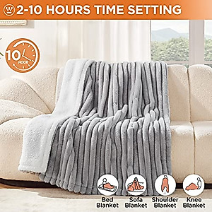 Westinghouse Electric Blanket Heated Throw, Super Cozy Luxury Faux Fur & Sherpa with 6 Heating Levels & 2-10 Hours Auto Off, Fast Heating & Overheat Protection, 50x60 Inch, Light Grey