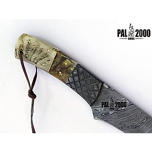 PAL 2000 KNIVES HSK-9990 Handmade Damascus Sword Knife Ram Horn Handle With Sheath