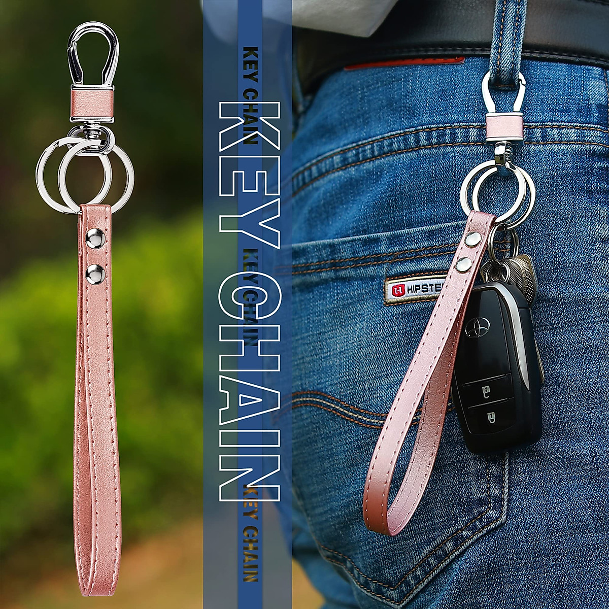 Amazon Essentials - Lanyard Keychain with Detachable Alloy Metal Rings -womens, Black+Rosegold