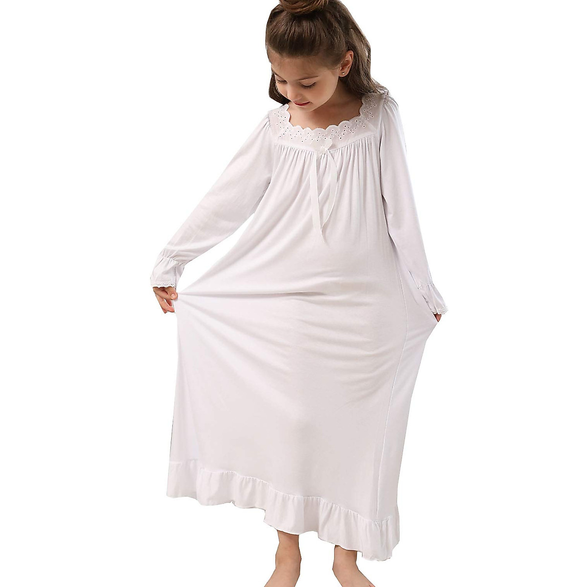 PUFSUNJJ Girls' Princess Nightgowns Lace Sleep Dress Kids Sleepwear 3-12 Years White
