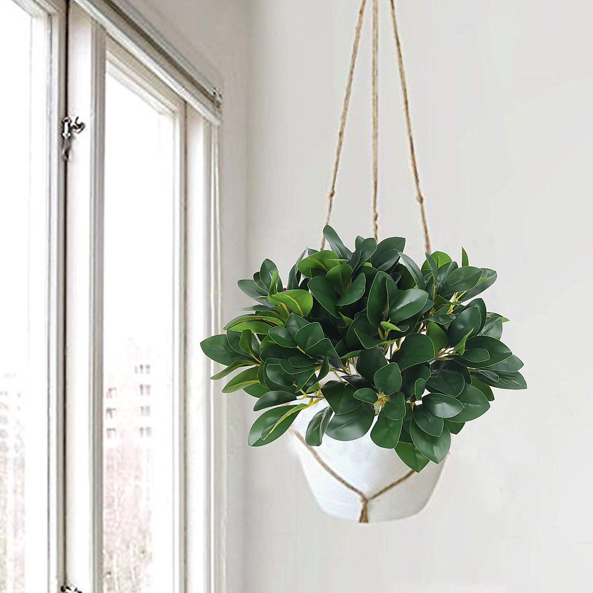 HO2NLE 4Pcs Artificial Shrubs Plants Fake Eucalyptus Leaves Stems Faux Greenery Branches for Garden Window Box Home Wedding Courtyard Outdoor Office Kitchen Decoration