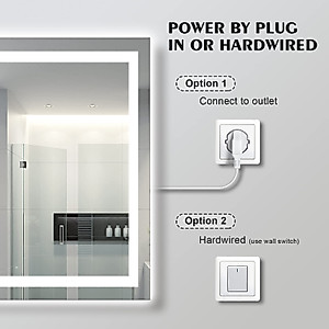 LUSPAZ Led Bathroom Mirror for Wall 40x30 Inch with Front and Backlit Lights, Double LED Vanity Mirror with Lights, Anti-Fog, Shatter-Proof, Memory, Stepless Dimmable Wall Mirrors