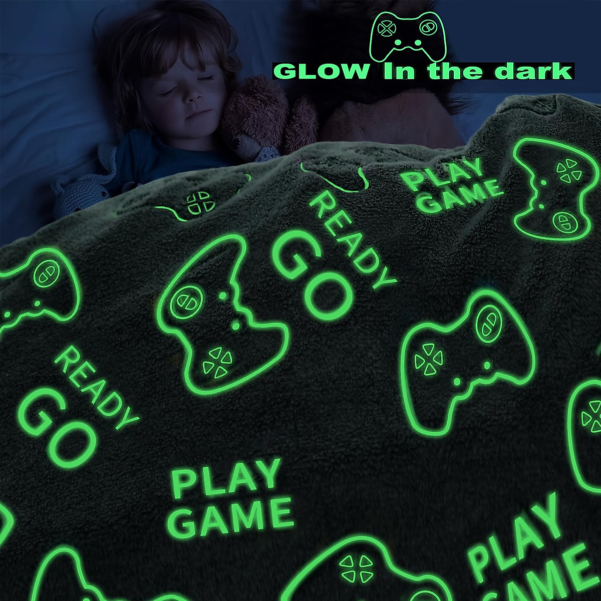 KIRMIKU Glow in The Dark Blanket for Boys, Gamer Blanket Gifts for Kids, Game Controller Throw Blanket for Home Decor, Soft Warm Blanket Toys Birthday Gifts for Teens Men Boyfriend 50"x60"
