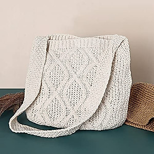 gabangjange Crochet Shoulder HandBags Hobo Knitted Tote Bag Shopping Bags Ivory