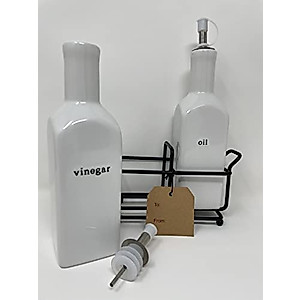 Signature Housewares Oil & Vinegar Serve Set in Caddy, White