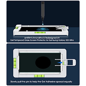 amFilm Glass Screen Protector for Samsung Galaxy S22 Ultra, 3D Curved with Liquid Dispersion Tech, Designed for Fingerprint Reader, Upgraded Easier Application Tray, Tempered Glass, 3 Pack