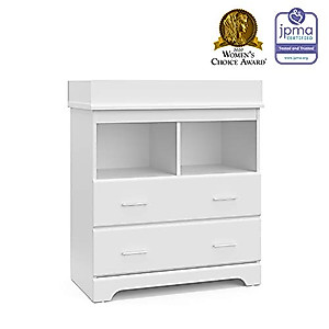 Storkcraft Brookside 2 Drawer Changing Table Dresser (White) – for Nursery with Table Topper, Chest of Drawers for Bedroom, Universal Design