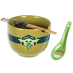 Star Wars The Mandalorian Grogu Baby Yoda Snack Time Ramen Noodle Bundle with Bowl, Spoon, And Chopsticks